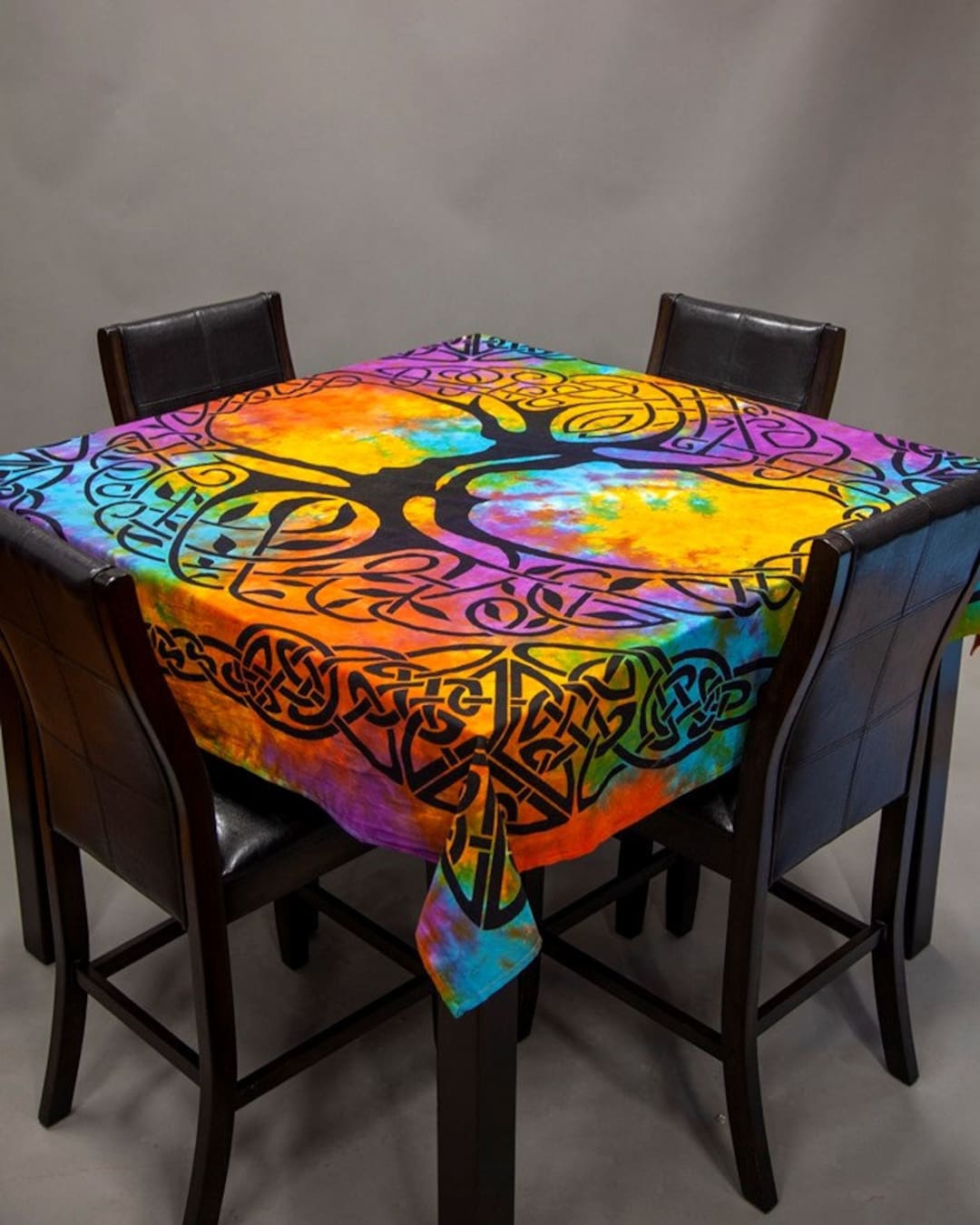 Square Rainbow Celtic Tree of Life Tapestry, Tie Dye Irish Tablecloth ...