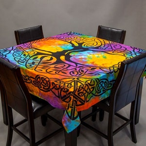 Square Rainbow Celtic Tree of Life Tapestry, Tie Dye Irish Tablecloth ...