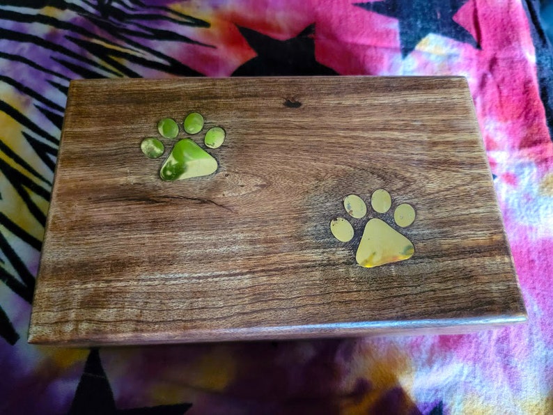 Paw Print Wood Box Metal Inlay Animal Paw Wooden Box - Etsy