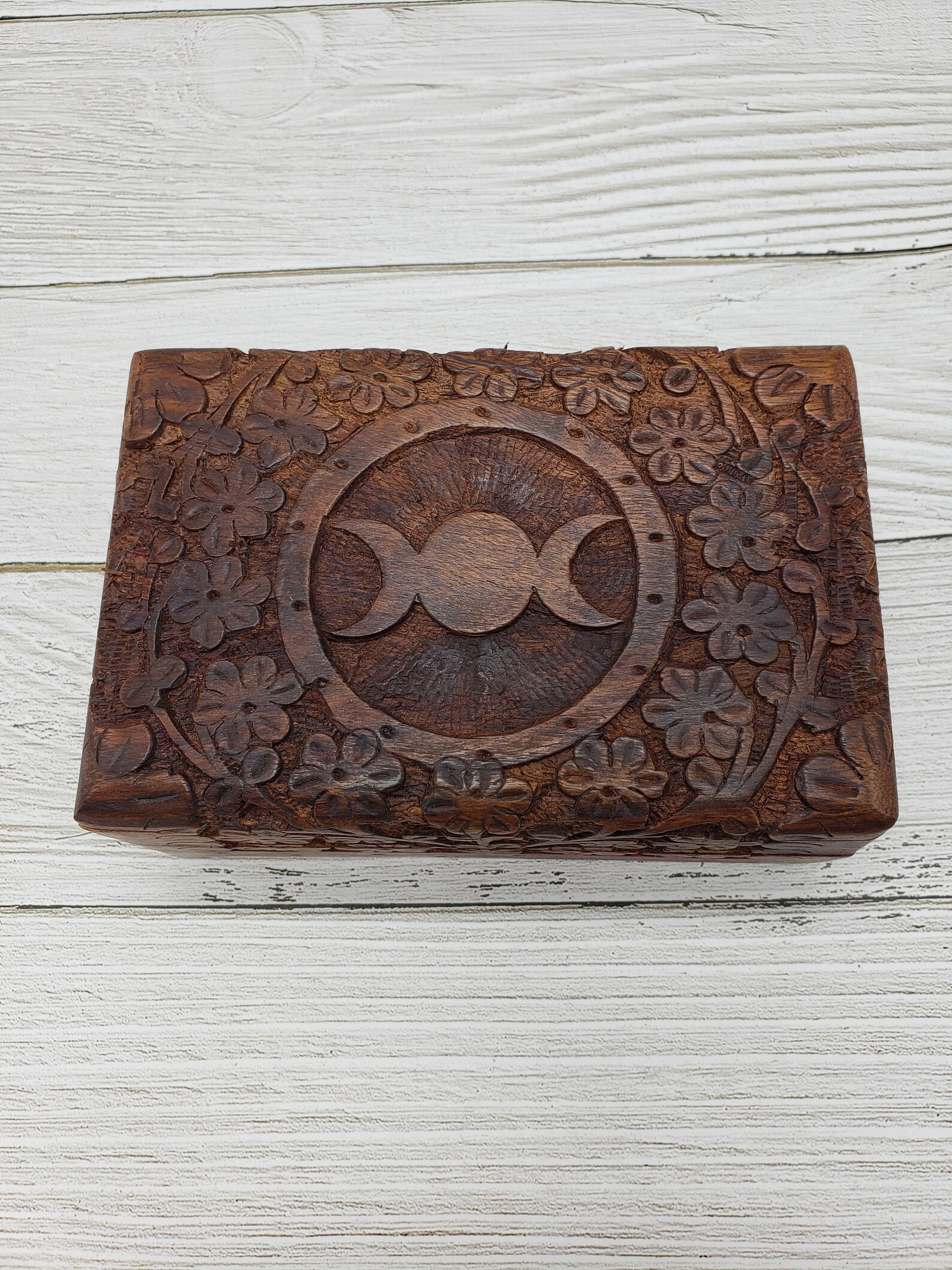 Triple Moon Wood Celtic Box Irish Wooden Box Renaissance - Etsy