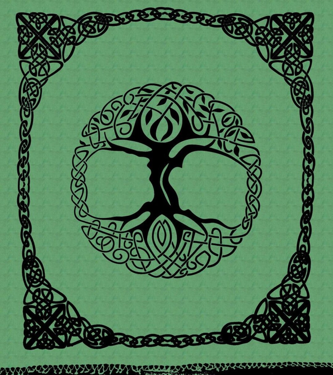 Green Celtic Tree of Life Tapestry, Irish Full Bed Spread, Renaissance ...