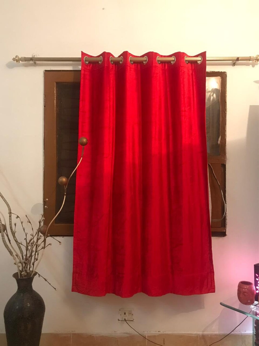 Pair of Red Velvet Grommet Curtains, Eyelet, Bedroom Velvet Curtains ...