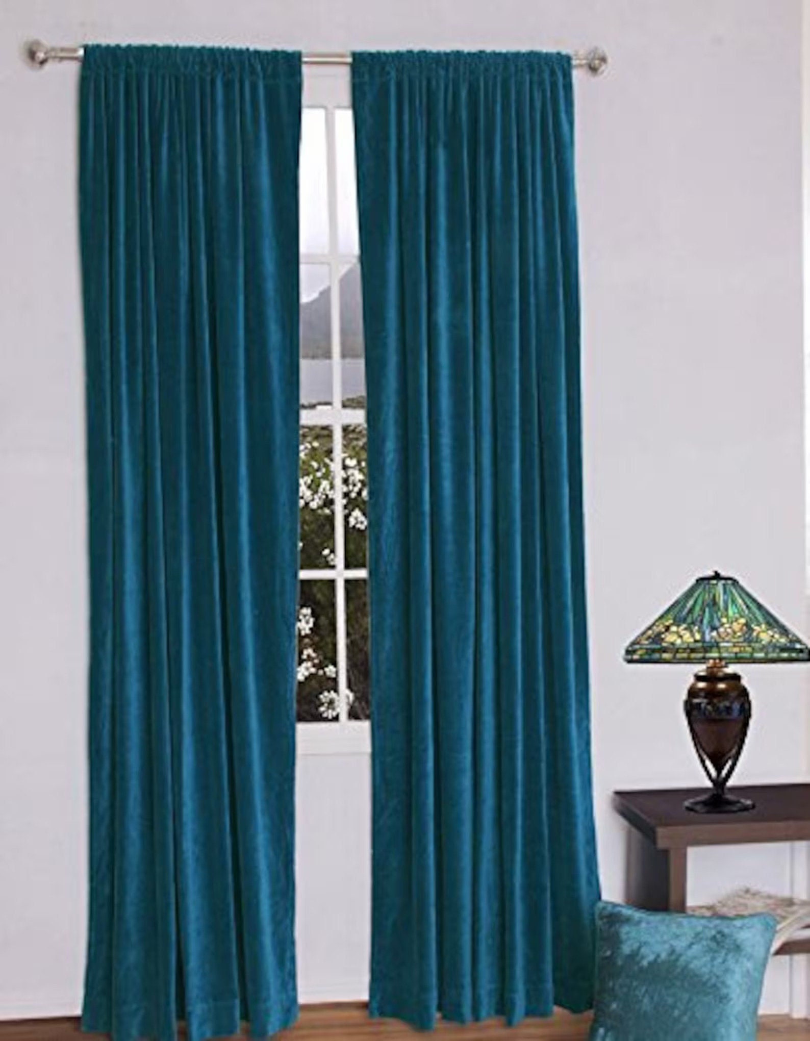 Teal Blue Velvet Curtain Pair 2 Panels, Curtains for Living Room ...