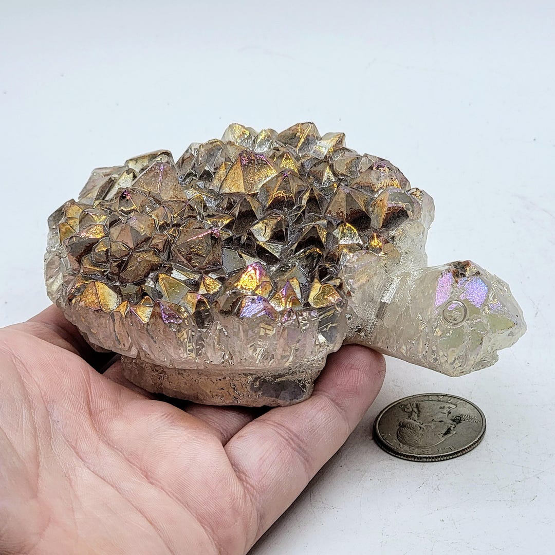 Aura Quartz Turtle Hand Carved Mom Daughter Gift - Etsy