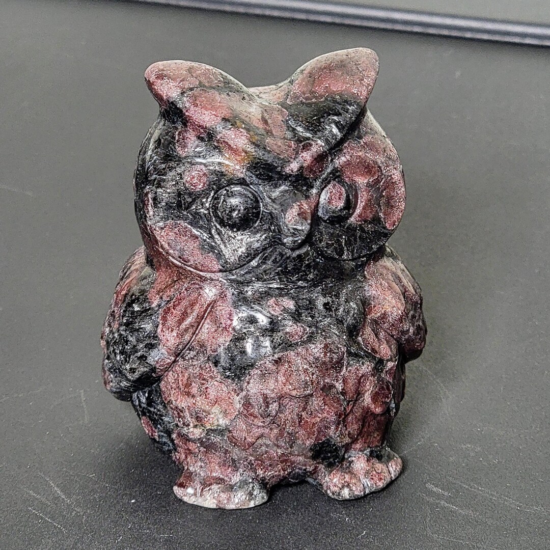 Garnet and Astrophyllite Carved OWL Figurine Gift for Mom Dad Best ...