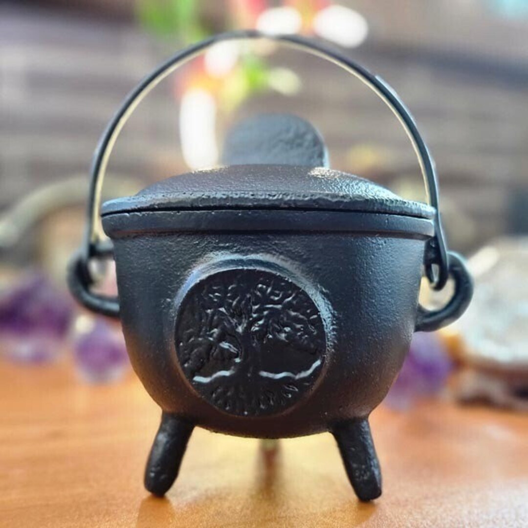 5 Cast Iron Cauldron W/ Lid Tree of Life Wiccan Pagan Spells Herbs ...
