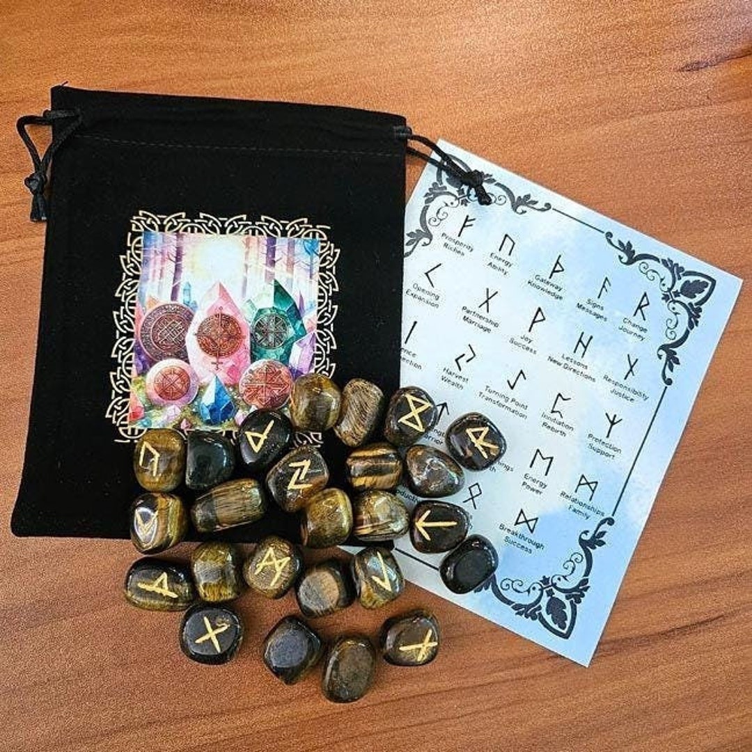 Tiger Eye Runes With Chart, Birthday Gift for Mom Crystal Lover, Rocks ...