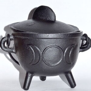 5 Cast Iron Cauldron W/ Lid Triple Moon Wiccan Pagan Spells Herbs ...
