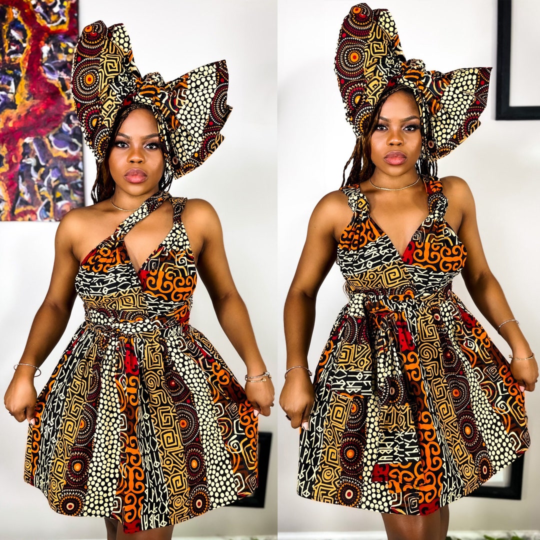 Short Mini Infinity Dress in Multicolored African Ankara Patch Print ...