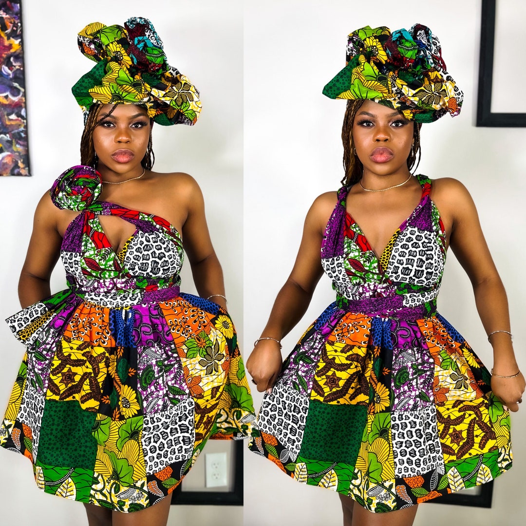 Short Mini Infinity Dress in Multicolored African Ankara Patch Print ...