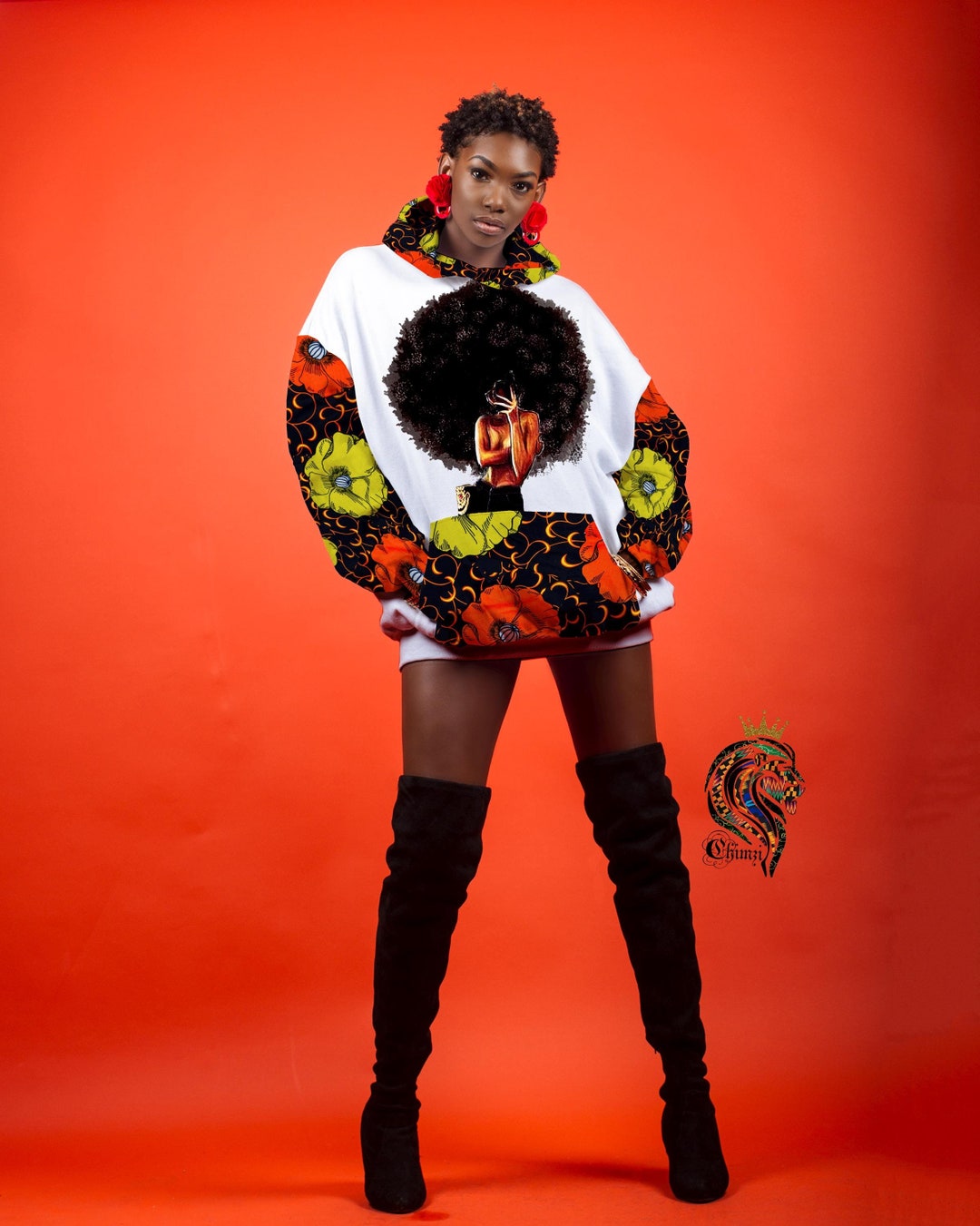 Afro Woman Art Unisex Hooded Sweatshirt, African Sweatshirt With Floral ...
