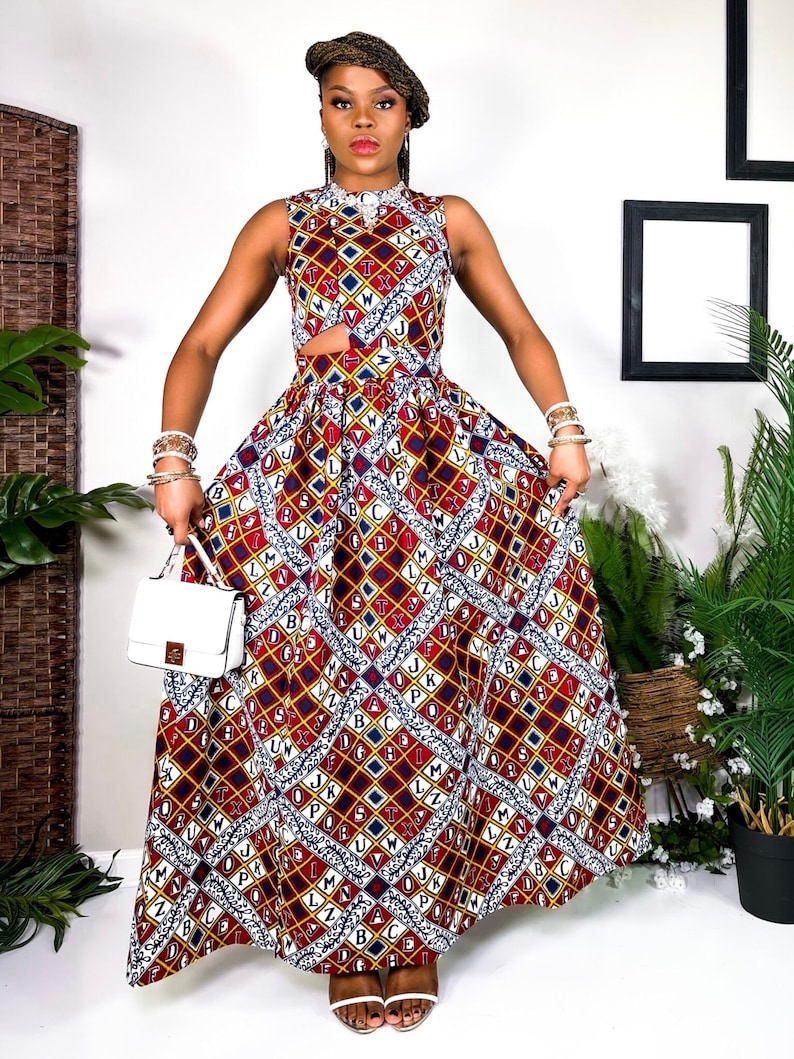 White and Burgundy African Print Maxi Dress for Weddings - Etsy