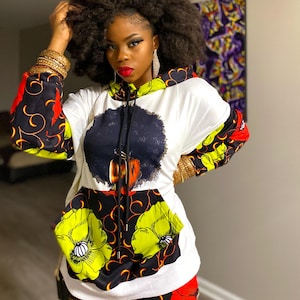 Afro Woman Art Unisex Hooded Sweatshirt, African Sweatshirt With Floral ...