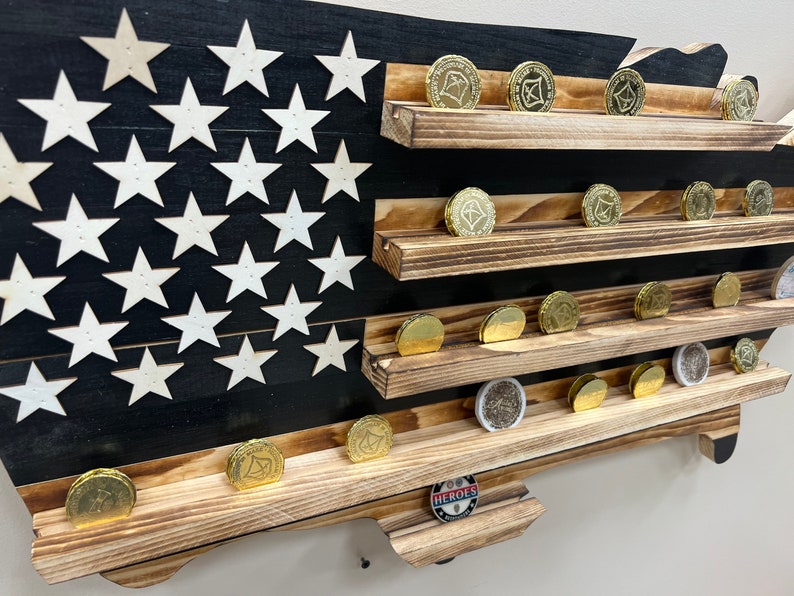 Subdued American USA Flag Challenge Coin Display Wooden Flag - Etsy