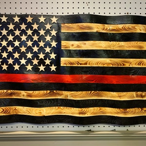 Wavy Thin Red Line Flag, Fire Department Flag, First Responder Gift ...