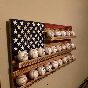 Rustic American Flag Baseball Display, Baseball Holder, Softball ...