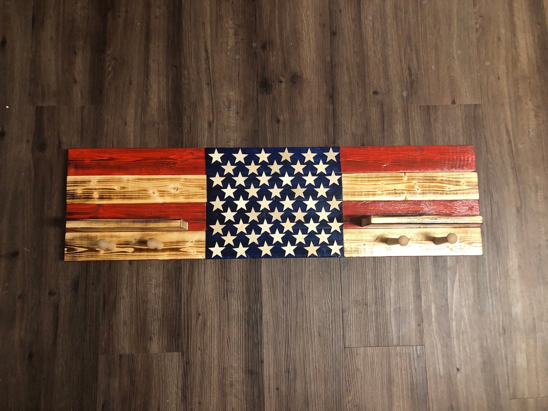 Red White and Blue Hat Rack, Coat Rack, Leash Holder, Entryway Hook ...