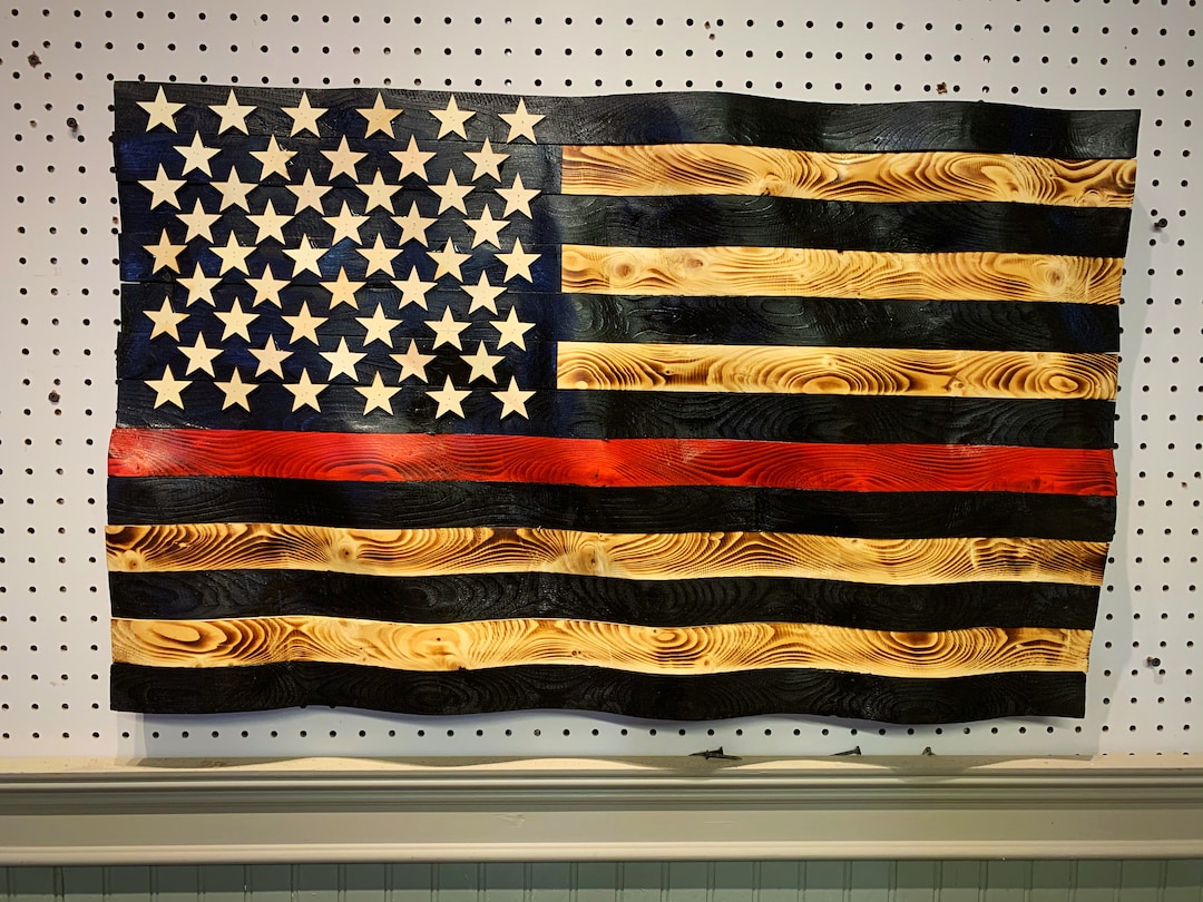 Wavy Thin Red Line Flag, Fire Department Flag, First Responder Gift ...