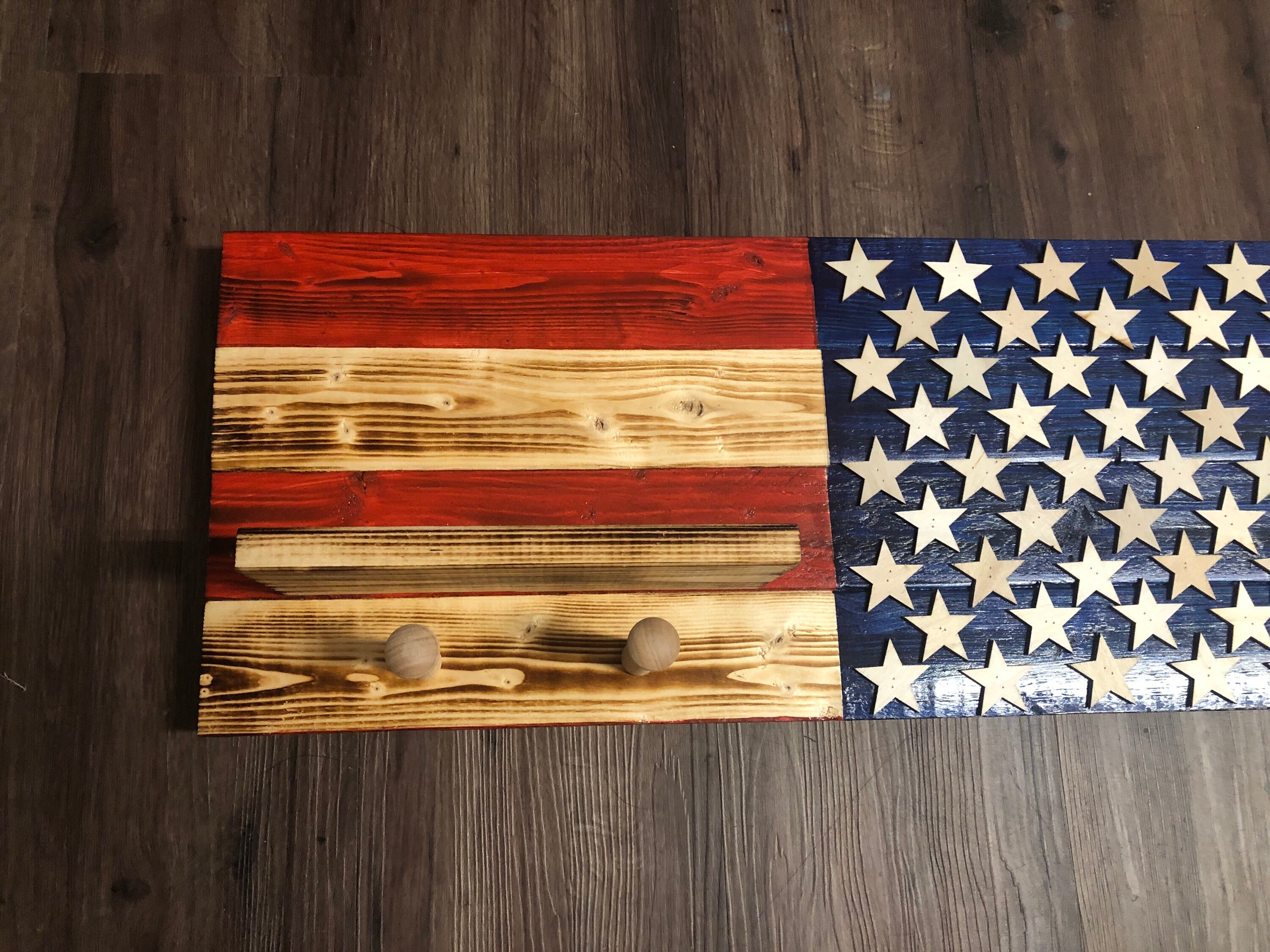 Red White and Blue Hat Rack Coat Rack Leash Holder Entryway - Etsy