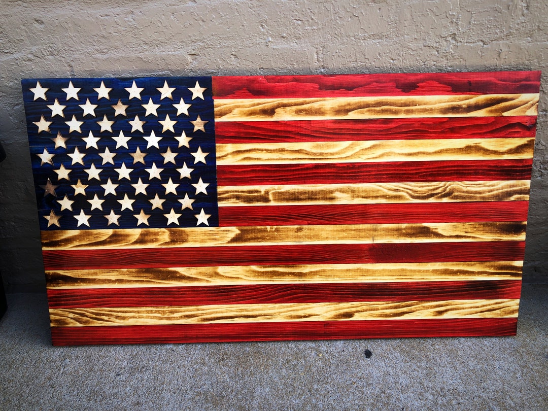 Wood Flag, Rustic American Burned Wood Flag, American Flag, - Etsy