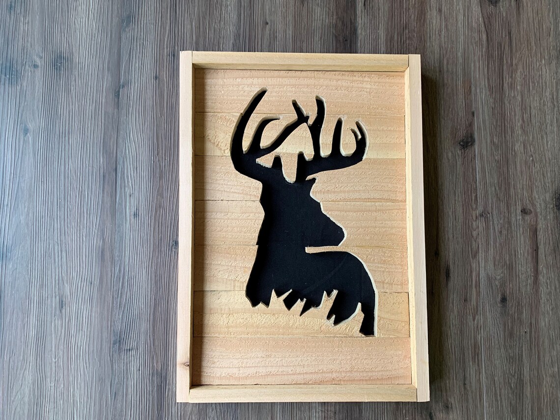 Deer Cutout With Black Fabric, Deer Decor, Deer Image, Rustic Wood Sign ...