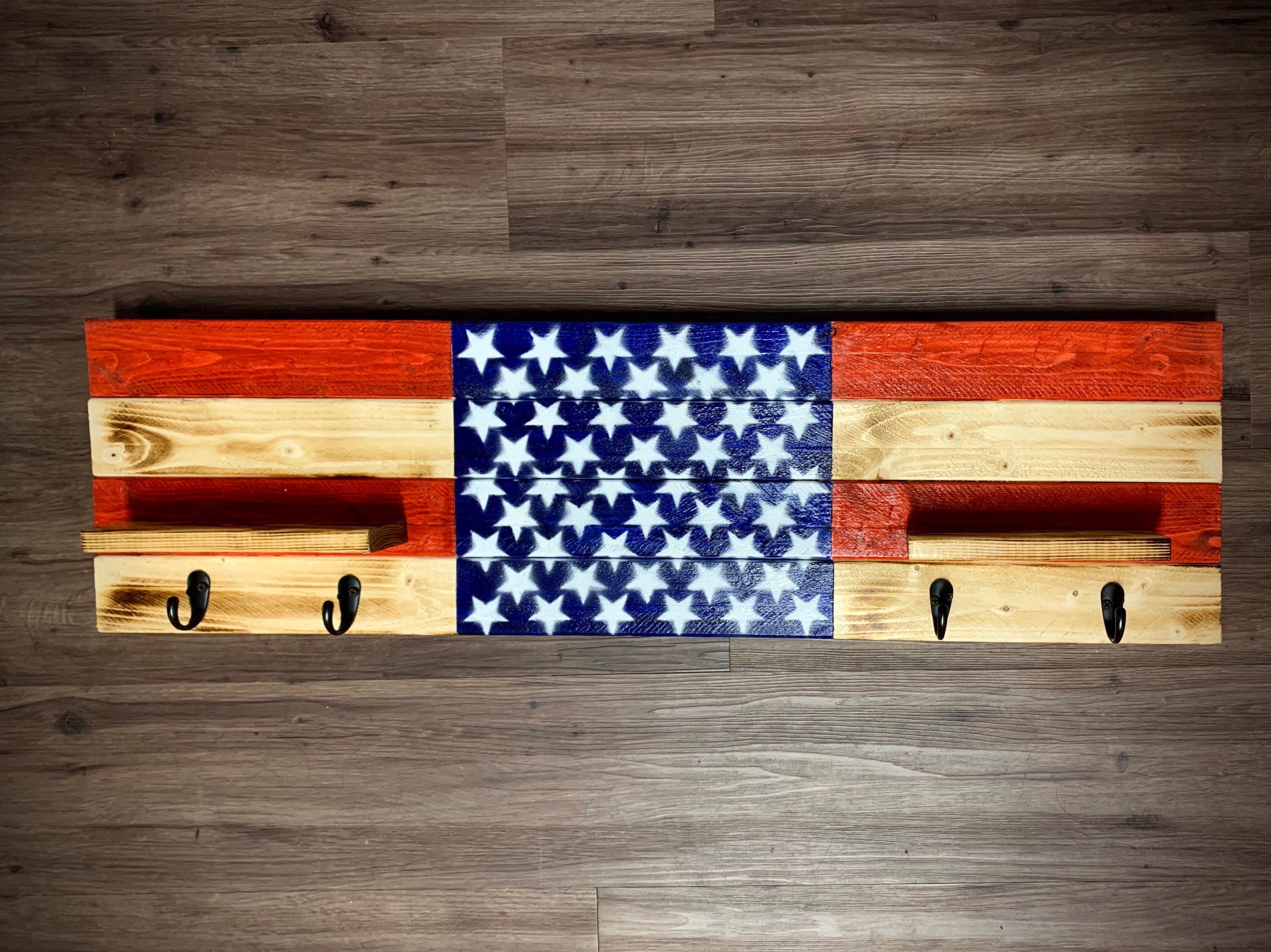 Red White and Blue Hat Rack Coat Rack Leash Holder Entryway - Etsy