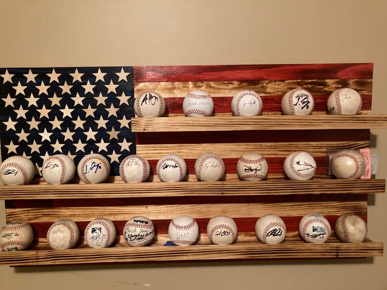 Rustic American Flag Baseball Display, Baseball Holder, Softball ...