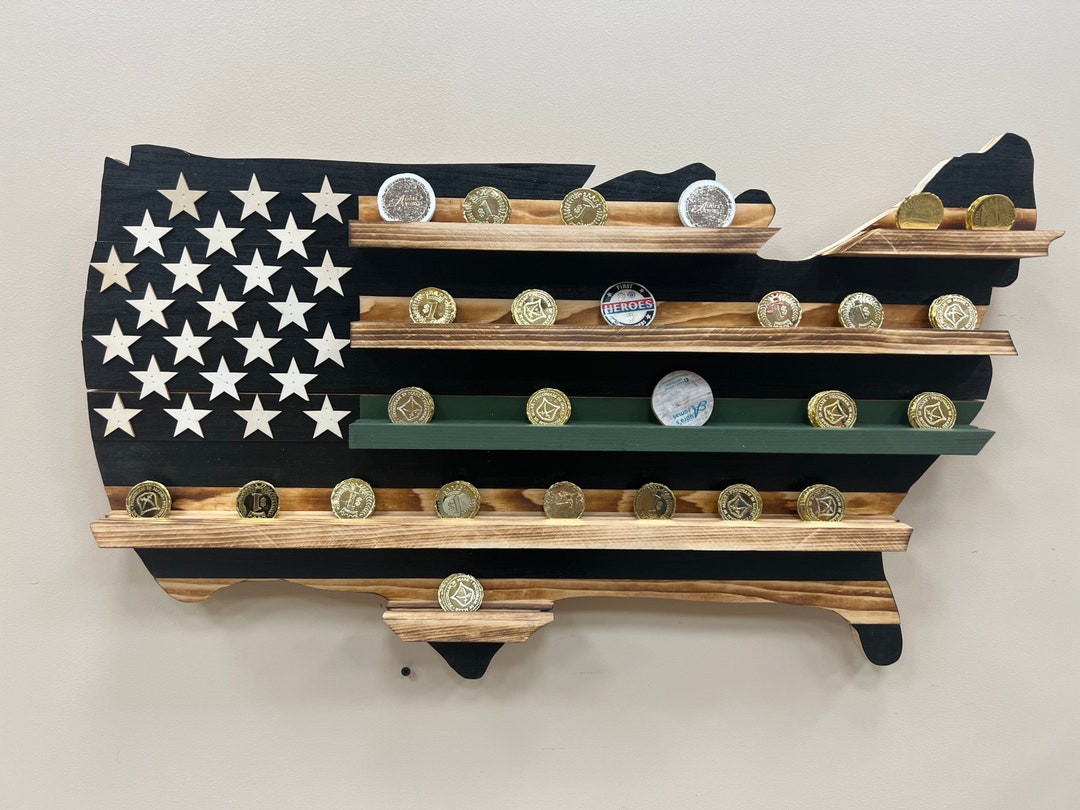 Thin Green Line Usaflag Challenge Coin Display, Wooden Flag, Military ...