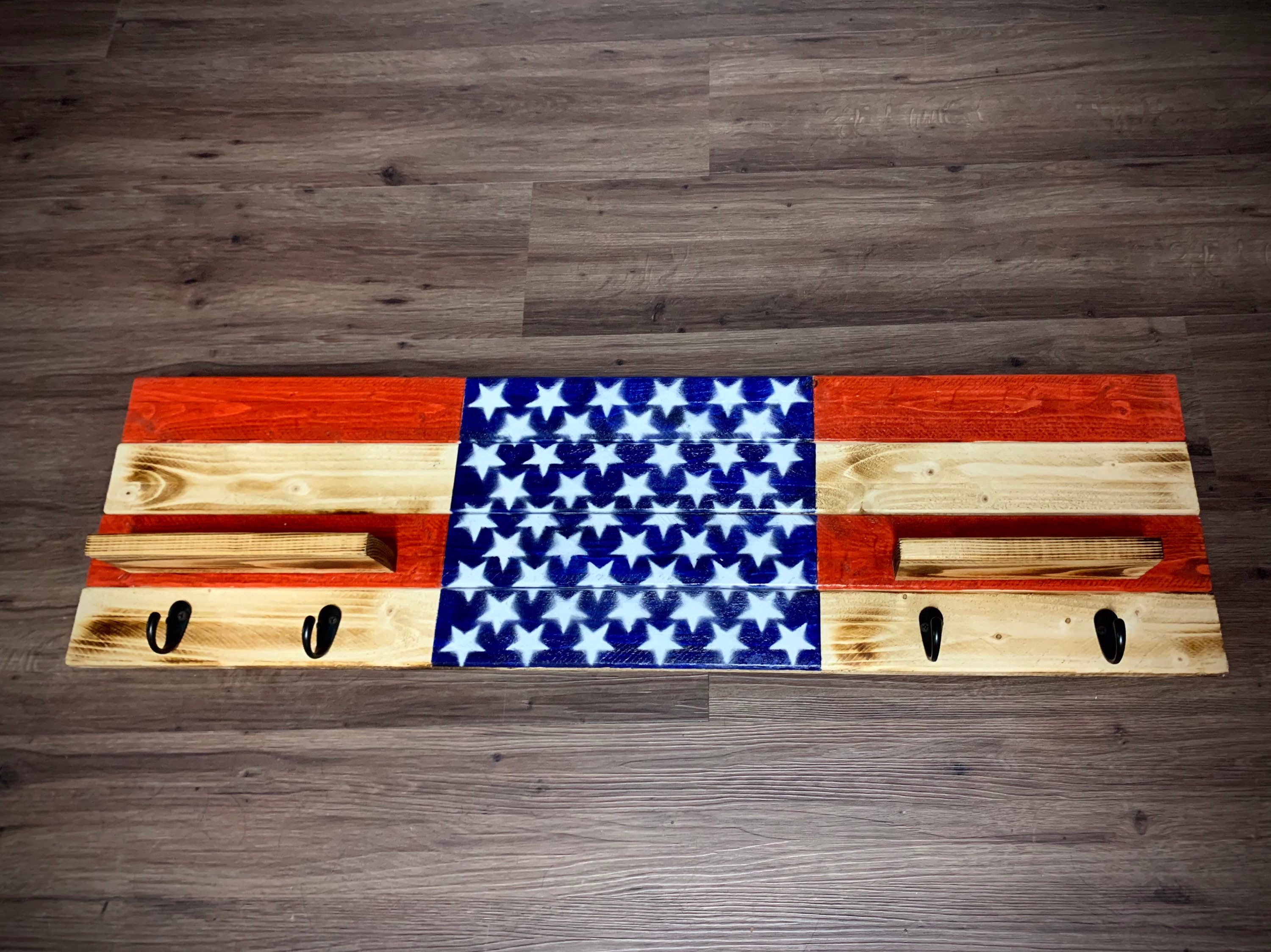 Red White and Blue Hat Rack Coat Rack Leash Holder Entryway - Etsy