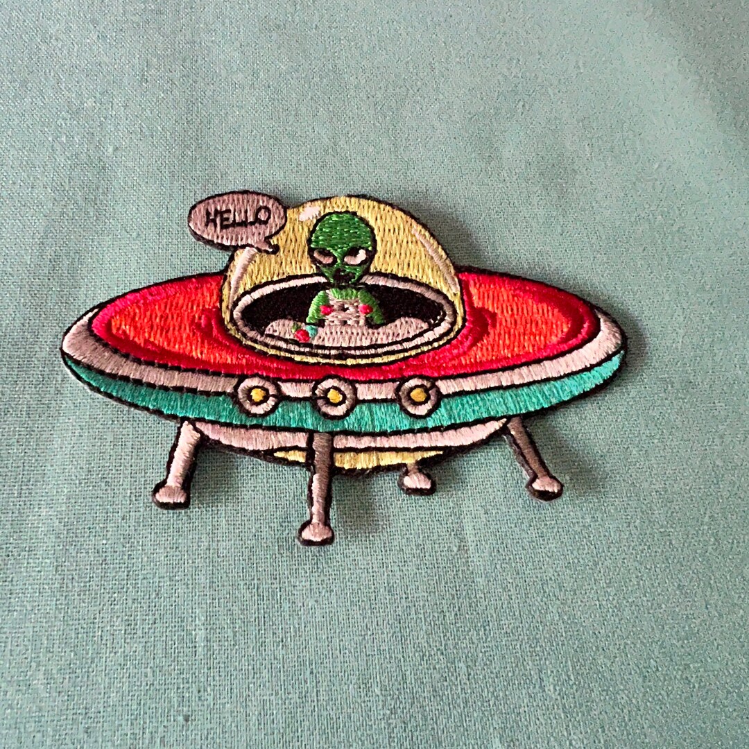 UFO Alien Iron on Patch Outer Space Iron on Patches Hello Alien Iron on ...