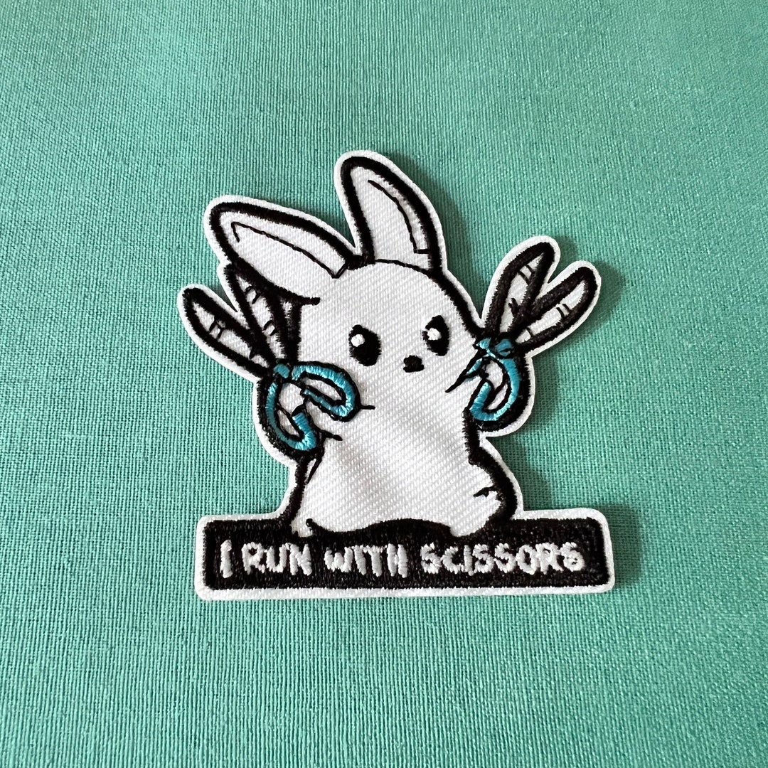 I Run With Scissors Patch - Rabbit Iron on Patch - Iron on Rabbit ...