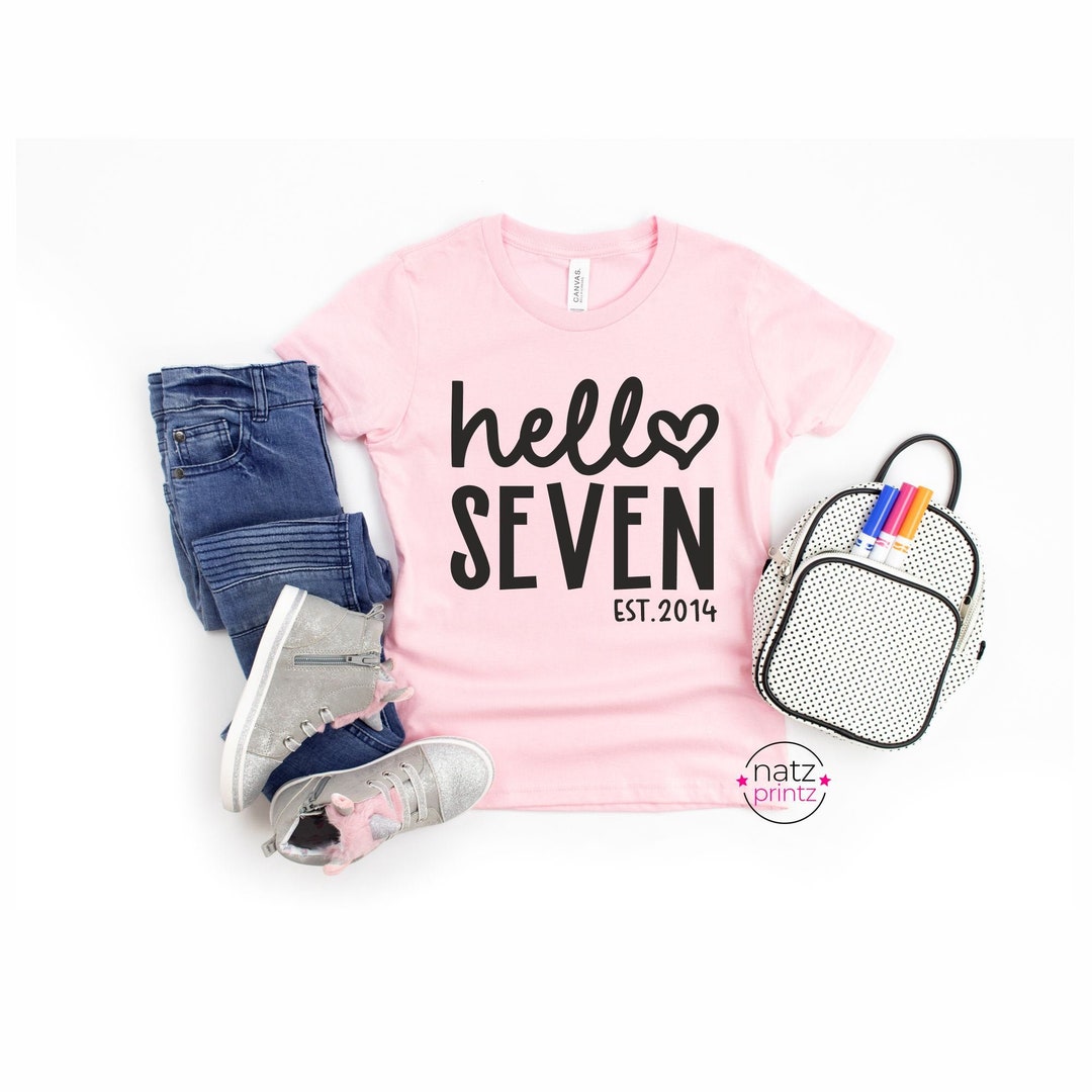 Hello Seven Est 2014 Shirt, 7th Birthday Shirt, Seven Year Old Birthday ...