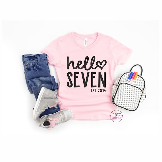 Hello Seven Est 2014 Shirt 7th Birthday Shirt Seven Year Old | Etsy