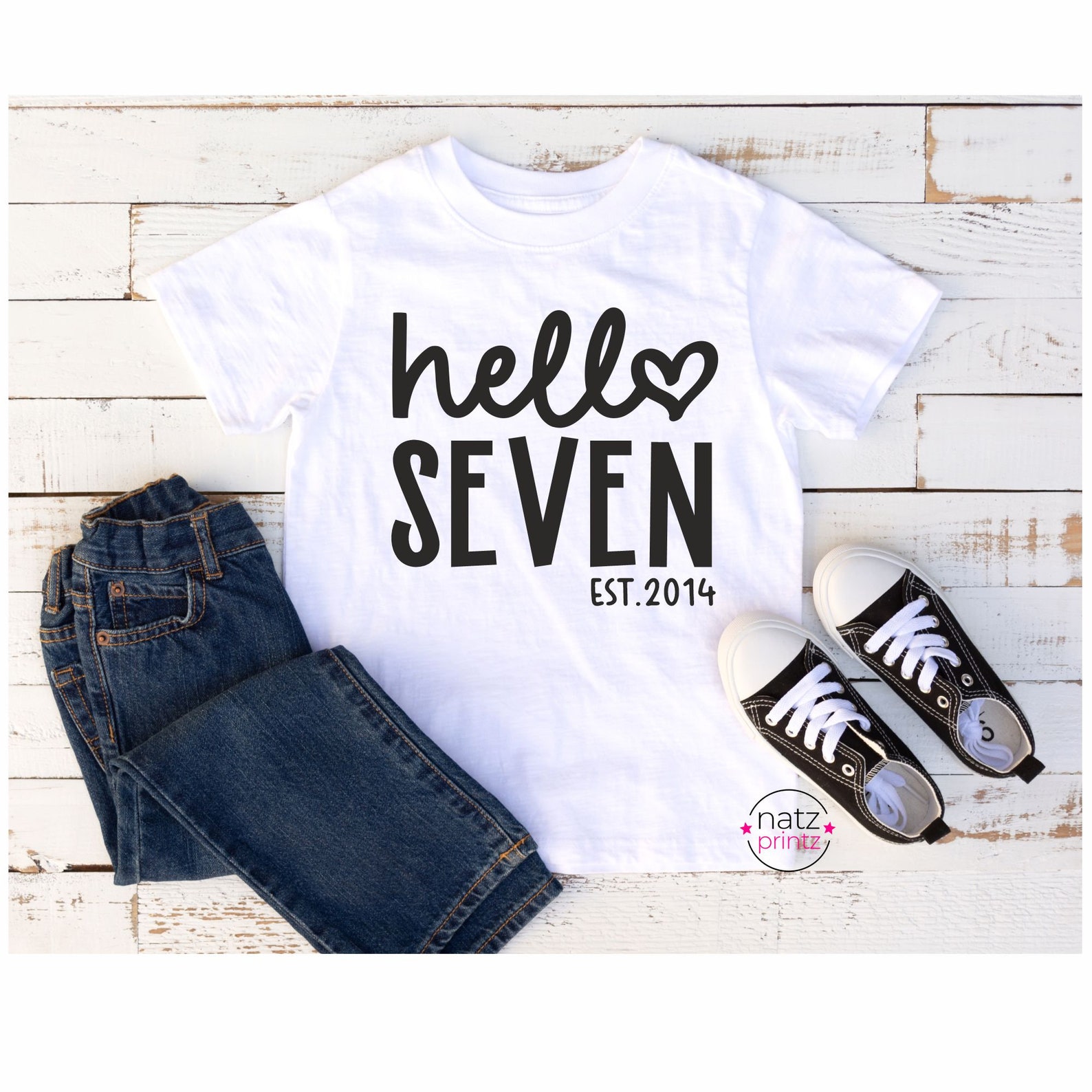 Hello Seven Est 2014 Shirt 7th Birthday Shirt Seven Year Old | Etsy