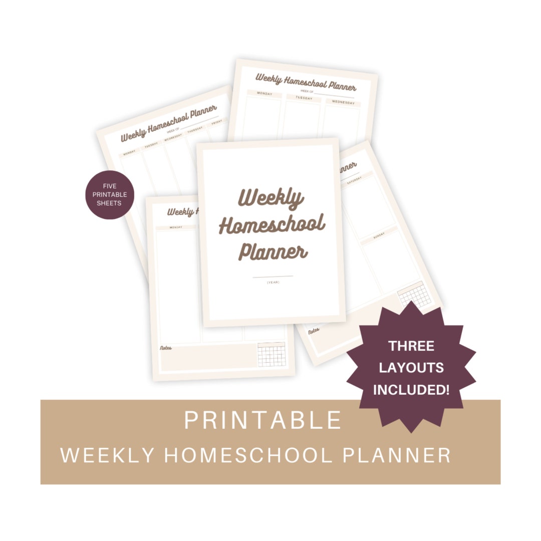 Homeschool Digital Weekly Planner Sheets beige PRINT AT HOME - Etsy
