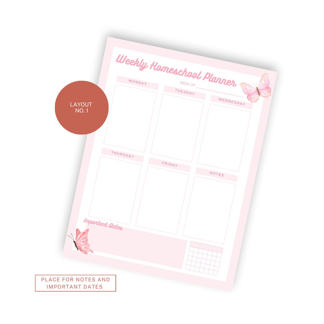 Homeschool Digital Weekly Planner Sheets pink With - Etsy