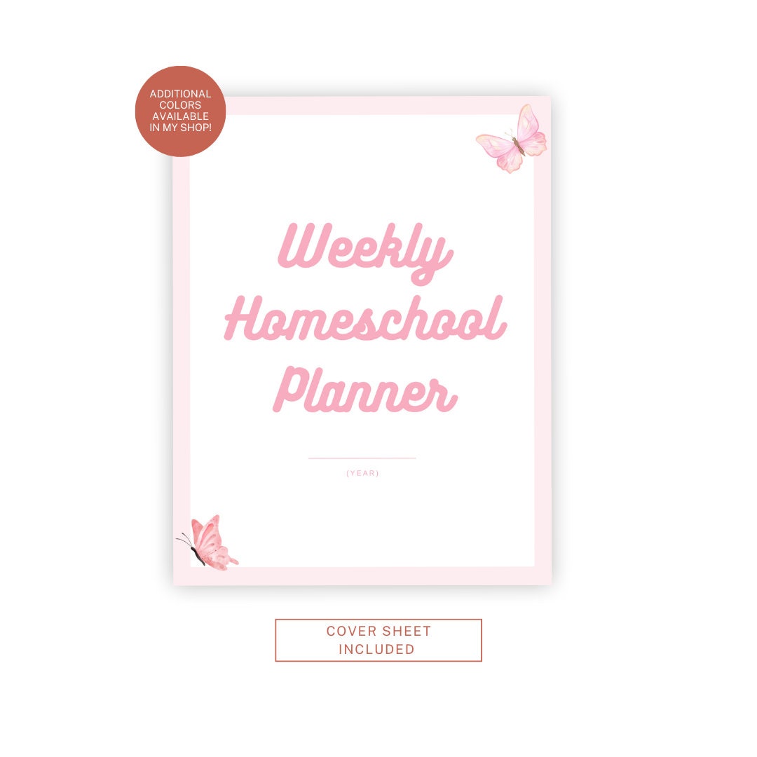 Homeschool Digital Weekly Planner Sheets pink With Butterflies PRINT AT ...