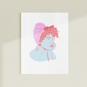 Woman and Hair Wrap Illustration Digital Download Wall Art Home Decor ...