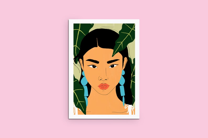 Tropical Plant Girl Illustration Print Digital Download Etsy