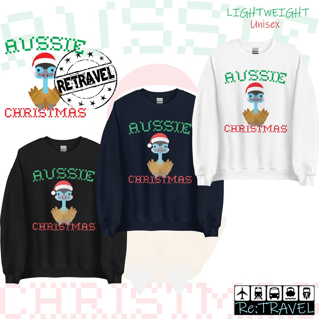 AUSSIE CHRISTMAS Emu Sweatshirt Christmas Jumper Day Funny Xmas Sweater ...