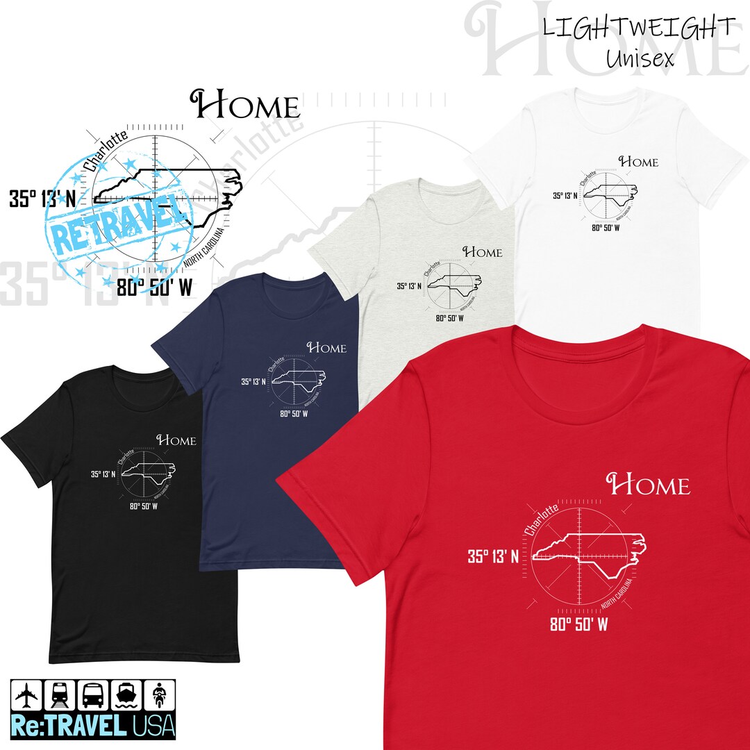 CHARLOTTE North Carolina Home Shirt Latitude Longitude Gps Gift NC ...