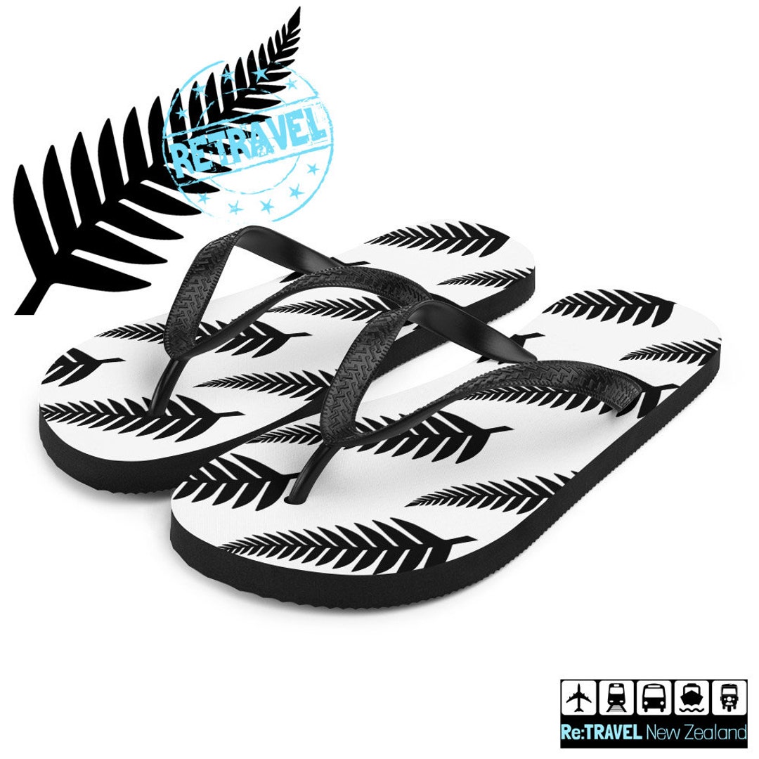 NZ Gift Flip Flops Silver Fern Jandals New Zealand Gift, Black Fern NZ ...