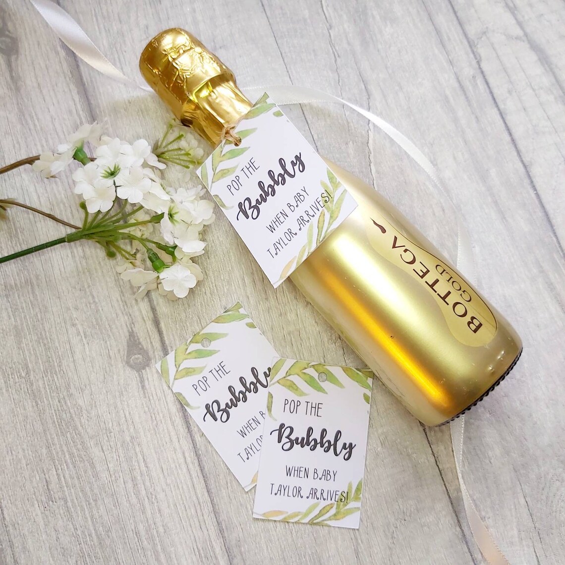 Botanical Baby Shower, Greenery Baby Shower, Pop the Bubbly Tags ...