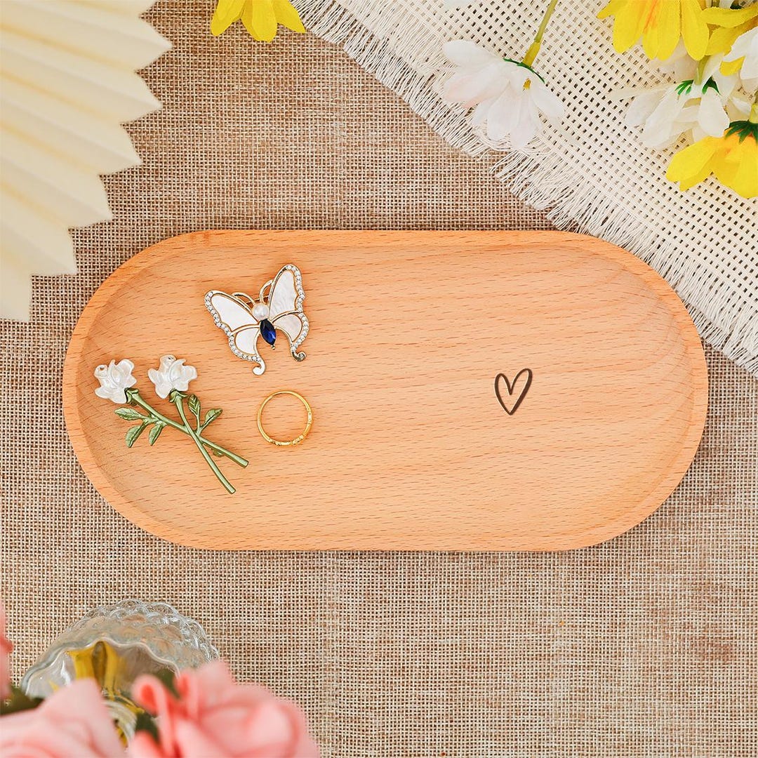 Personalized With Heart Wooden Tray, Minimalist Beech Wood Tray for ...