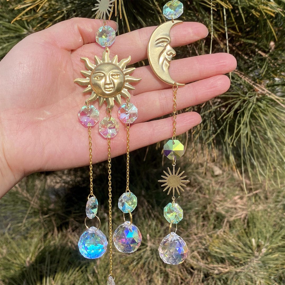 1PC Explosive Sun Moon Stars Garden Light Jewelry Hanging Prism Pendant ...