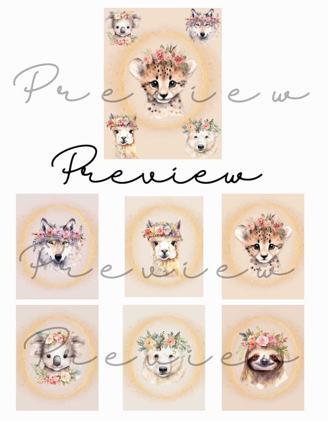 Full Set of Animals + Flower Crowns Decor and Images PNG Download - Etsy