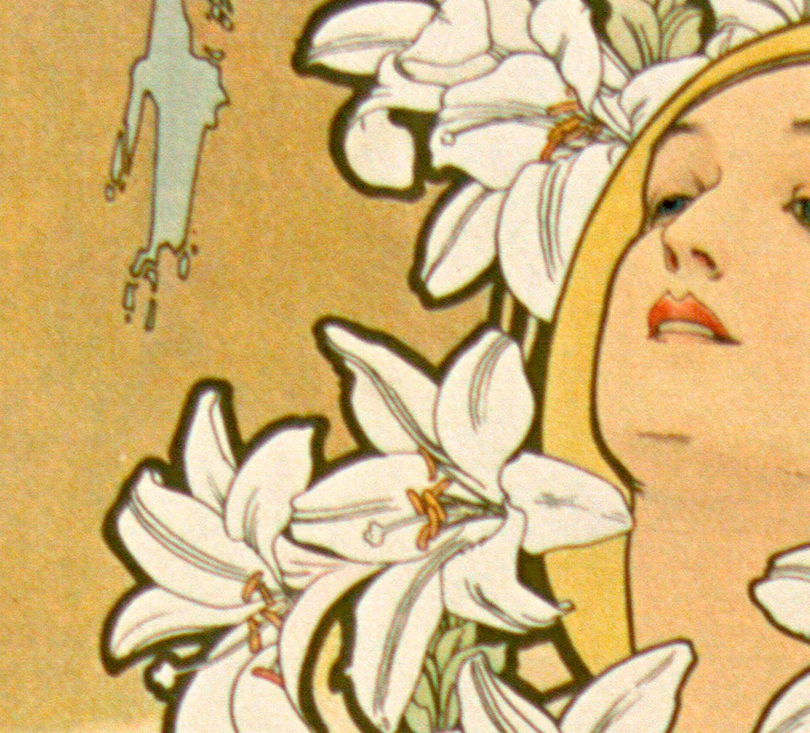1902 the FLOWERS LILY Alphonse Mucha Art Nouveau Goddess Vintage ...