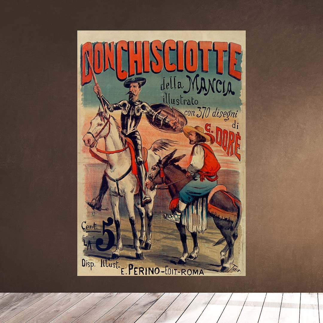 Don Quixote Sancho Panza Book Cover Poster Art Color Rocinante Don ...