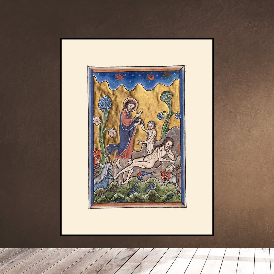 Creation of Man Adam and Eve GENESIS GOD Medieval Miniature Illuminated ...