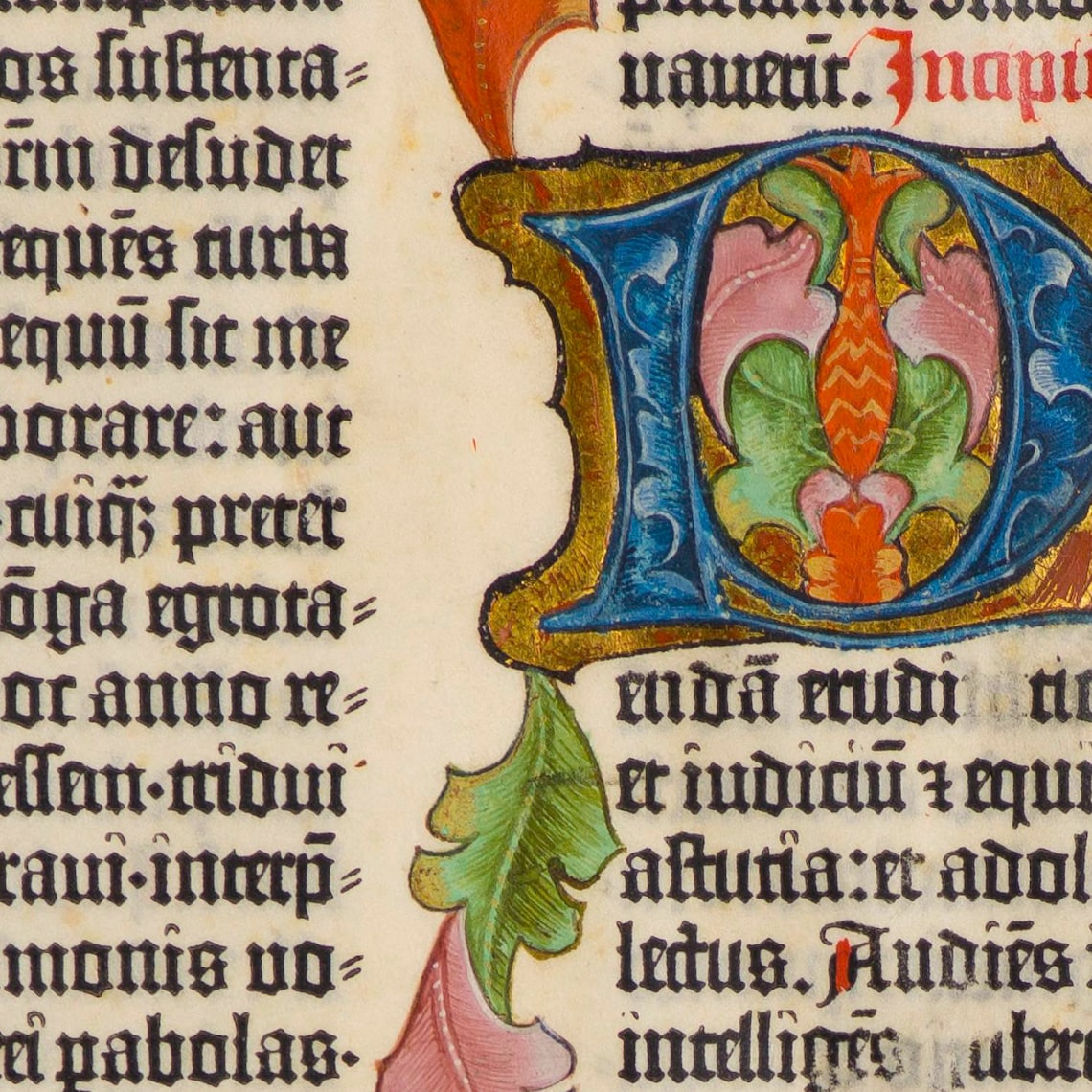 Gutenberg BIBLE Leaf Page Illuminated Flowers Medieval 1455 First Book ...
